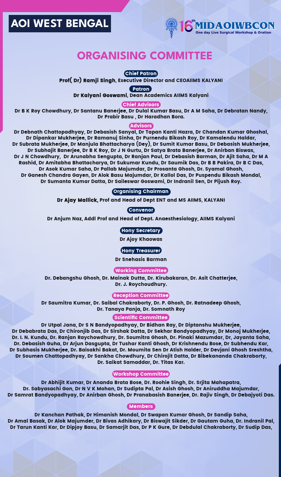 Organising Committee – 16th MIDAOIWBCON
